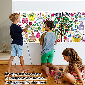 JellyPanda Easter Large Coloring Table Cloth Happy Easter Giant Coloring Poster Bunny Egg Pages Sheets Paper for Kids Adults 71 * 23.6 in