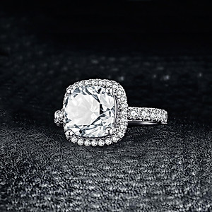 JewelryPalace Cushion 3ct CZ Engagement Rings For Women Cubic Zirconia Promise Halo Engagement Ring 925 Sterling Silver Solitaire Engagement Ring Size 7