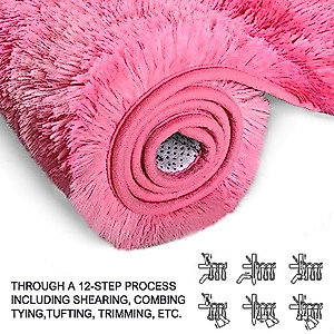 Vocrite Pink Area Rug for Girls Bedroom, Fluffy Shag Rugs for Living Room, Shaggy Furry Fuzzy Faux Fur Rug for Nursery Kids Room, Cute Pink Home Decor for Dorm Playroom 4x6 Ft, Hot Pink