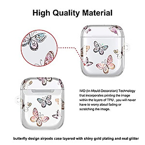 JAHOLAN AirPods Case Cover, Butterfly Clear Case Cute Protective Soft Shockproof Cover with Keychain for Women Girls Compatible with AirPods 2 & 1 Wireless Charging Case - Colourful