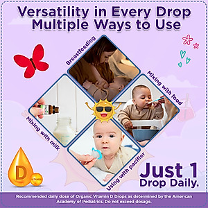 Wellements Baby Organic Vitamin D Drops for Infants & Toddlers (0.15 Fl Oz) - Certified Newborn+ Liquid Vitamin D3 Drops, Support Healthy Growth & Bone Development (1 Drop Daily & 400 IU Per Serving)