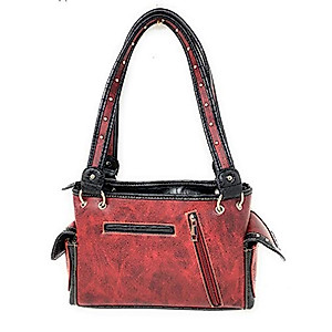 Premium Rhinestone Cross Cut Out Western Embroidered Womens Concealed Carry Handbag With Matching Wallet in 5 colors (Red)