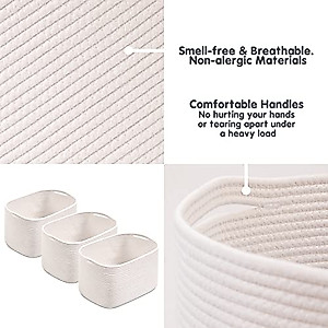 Cotton Rope Basket for Blanket Basket | Nursery Storage | 15"x10"x9" Set of 3 White Medium Storage Baskets for Organizing with Handles works as Wicker Basket, Woven Baskets for Storage Blanket
