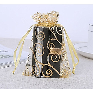 Onwon 50 PCS/set Party Wedding Favor Gifts Bags, Luxury Jewelry Candy Gift Bags, Champagne Drawstring Pouches, Velvet Drawstring Pouches, Gold Line Drawstring Sheer Organza