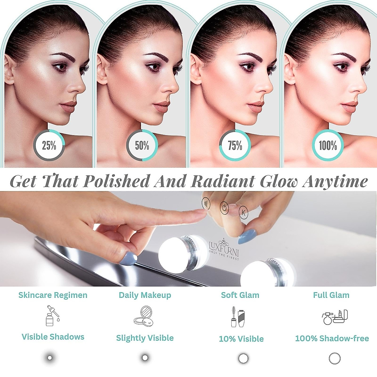 LUXFURNI Vanity Mirror with Makeup Lights, Large Hollywood Light up Mirrors w/ 18 LED Bulbs for Bedroom Tabletop & Wall Mounted (26Lx21W, Black)