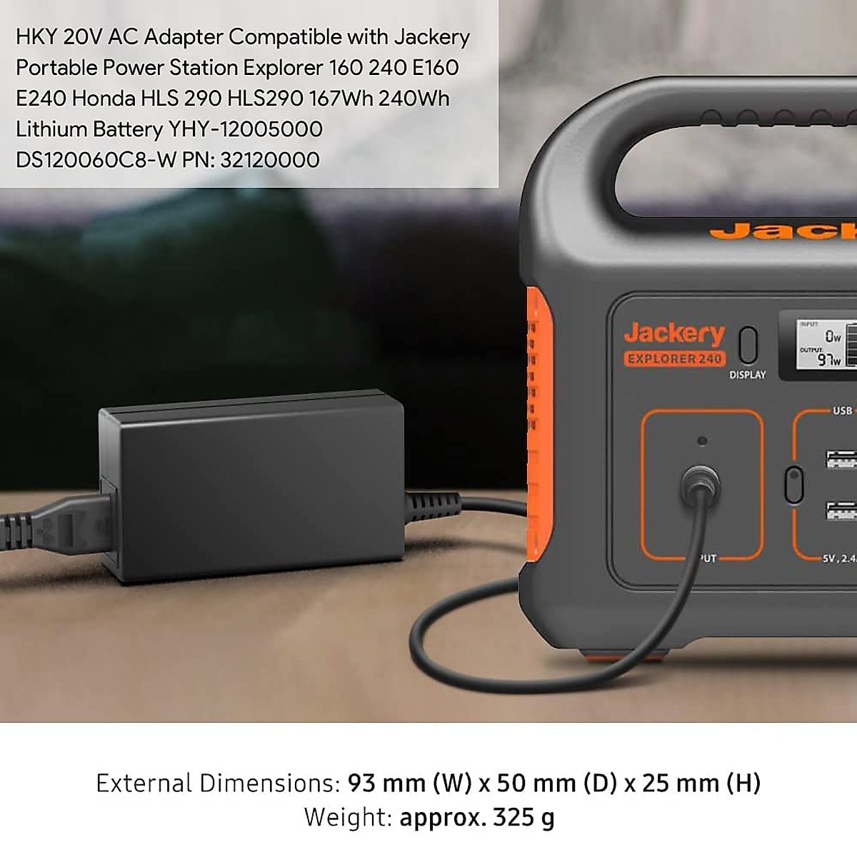 HKY 65W AC Adapter Compatible with Jackery Portable Power Station Explorer 160 240 E160 E240 Honda HLS 290 HLS290 167Wh 240Wh Lithium Battery YHY-12005000 DS120060C8-W PN: 32120000 56101600