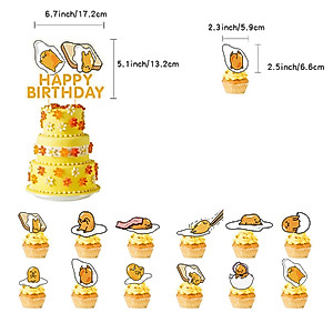 32Pcs Gudetama Birthday Party Supplies Party Favors Set For Kids Gudetama Cake Topper Cupcake Toppers Banner Balloons For Gudetama Birthday Party Decorations