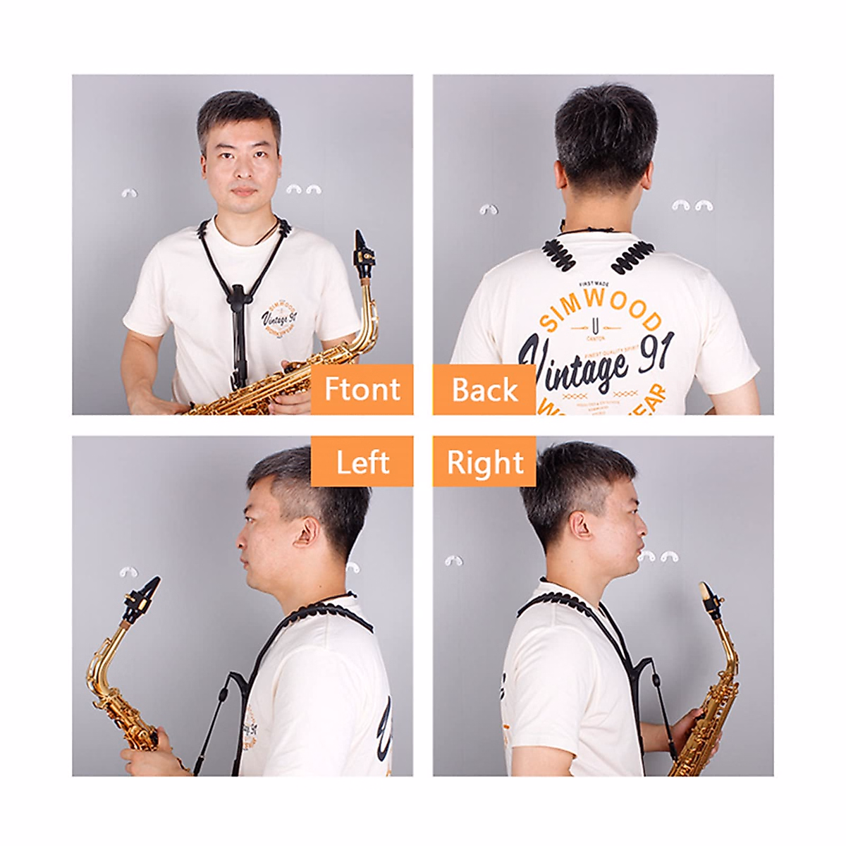 Vaguelly Saxophone Shoulder Harness Comfortable Saxophone Neck Strap Hook Aluminum Metal Sax Holder Sax Strap for Saxophone Alto Sax Soprano Clarinet, Black