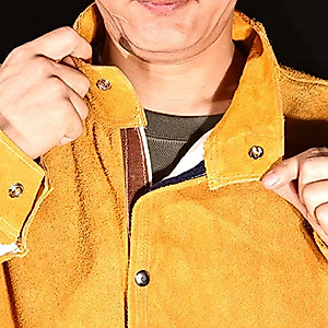 BAABJI Flame-Resistant Heavy Duty Leather Welding Jacket,Wearable Cowhide Suit, Flame Resistant, Cotton Lining, Ideal for Electrician, Welder, Porter,Blue a,XL