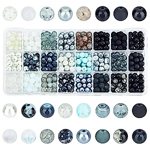 PH PandaHall 720pcs 8mm Round Glass Beads, 24 Color Black Bracelet Beads Marble Loose Beads Crystal Spacers for Men Bracelet Earring Necklace Jewelry Making Halloween Eid Mubarak Ramadan Decoration
