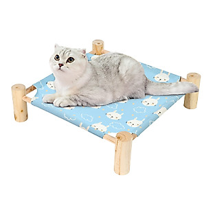Patas Lague Hammock Bed, Small Dog/Cat Bed, Wooden Frame, Linen, Cooling, 19x19x5 inches, 20 lbs Weight Capacity