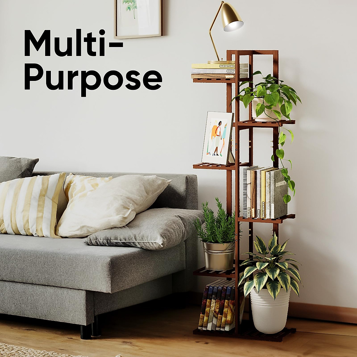 ROSSNY Plant Stand Indoor, 6 Tier 7 Potted Bamboo Plant Stands for Indoor Plants, Corner Plant Stand, Tiered Plant Stands, Plant Shelf For Indoor, Planter Holder for Multiple Plants Indoor Tall, Brown