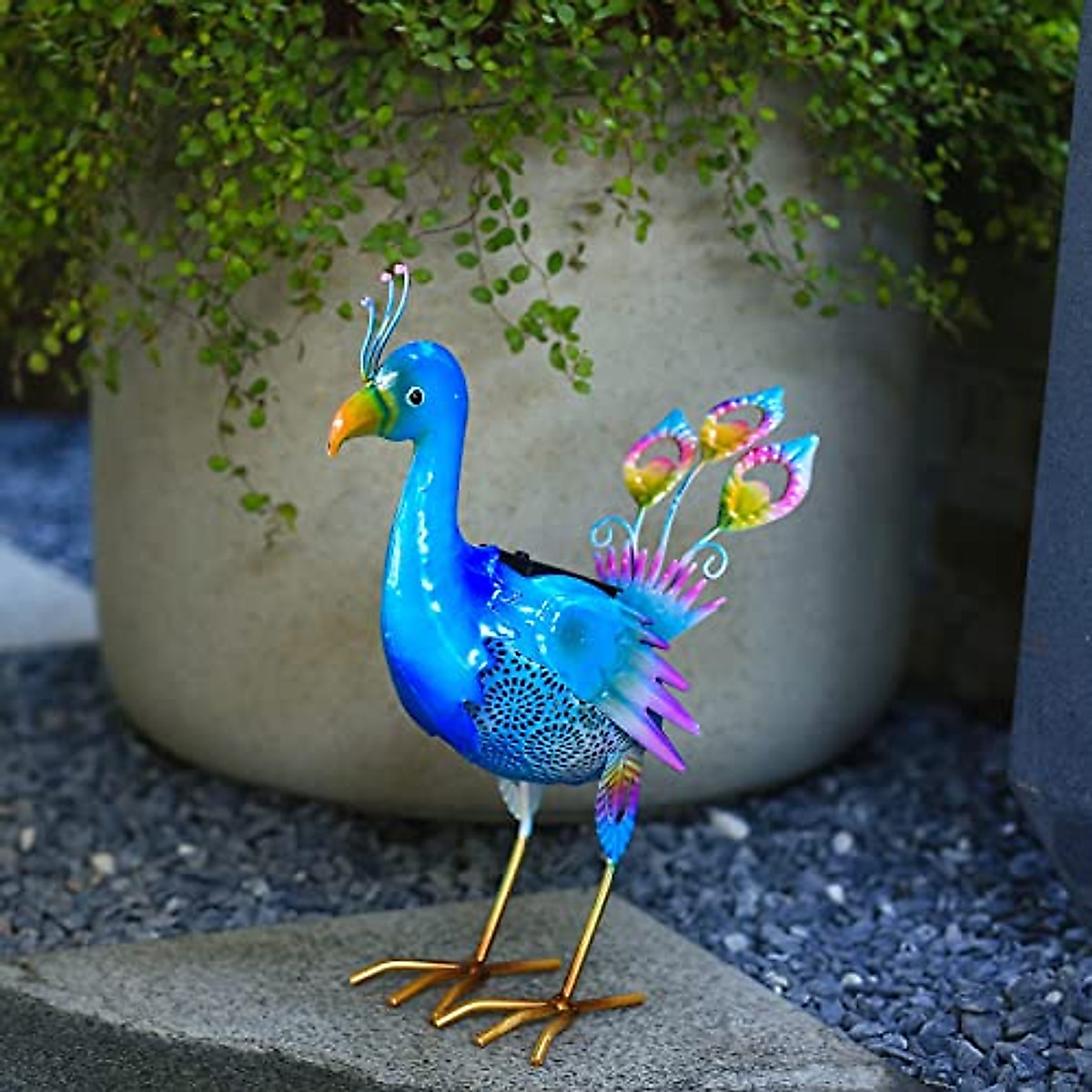 HSHD Solar Animal Lights Outdoor - Solar Power Figurine Waterproof Garden Decor with Metal Yard Art, Peacock Statue Light for Pathway Patio Backyard Decoration Lawn Ornaments(Peacock)