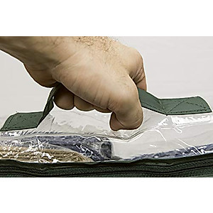 5-Pack Clear Vinyl Zippered Underbed Storage Bags 32 x 16 x 4 Inch with Dark Green Trim, 11 x 14.5 Insert Pocket and Handle
