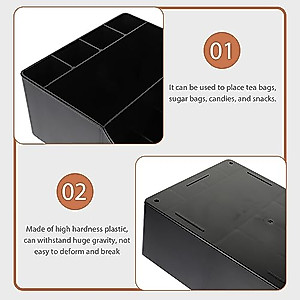 Luxshiny Tea Bag Organizer Plastic Coffee Bar Box Countertop Sugar Holder Tea Bags Storage Bin 6 Compartment Sugar Sweetener for Hotel Restaurant Black