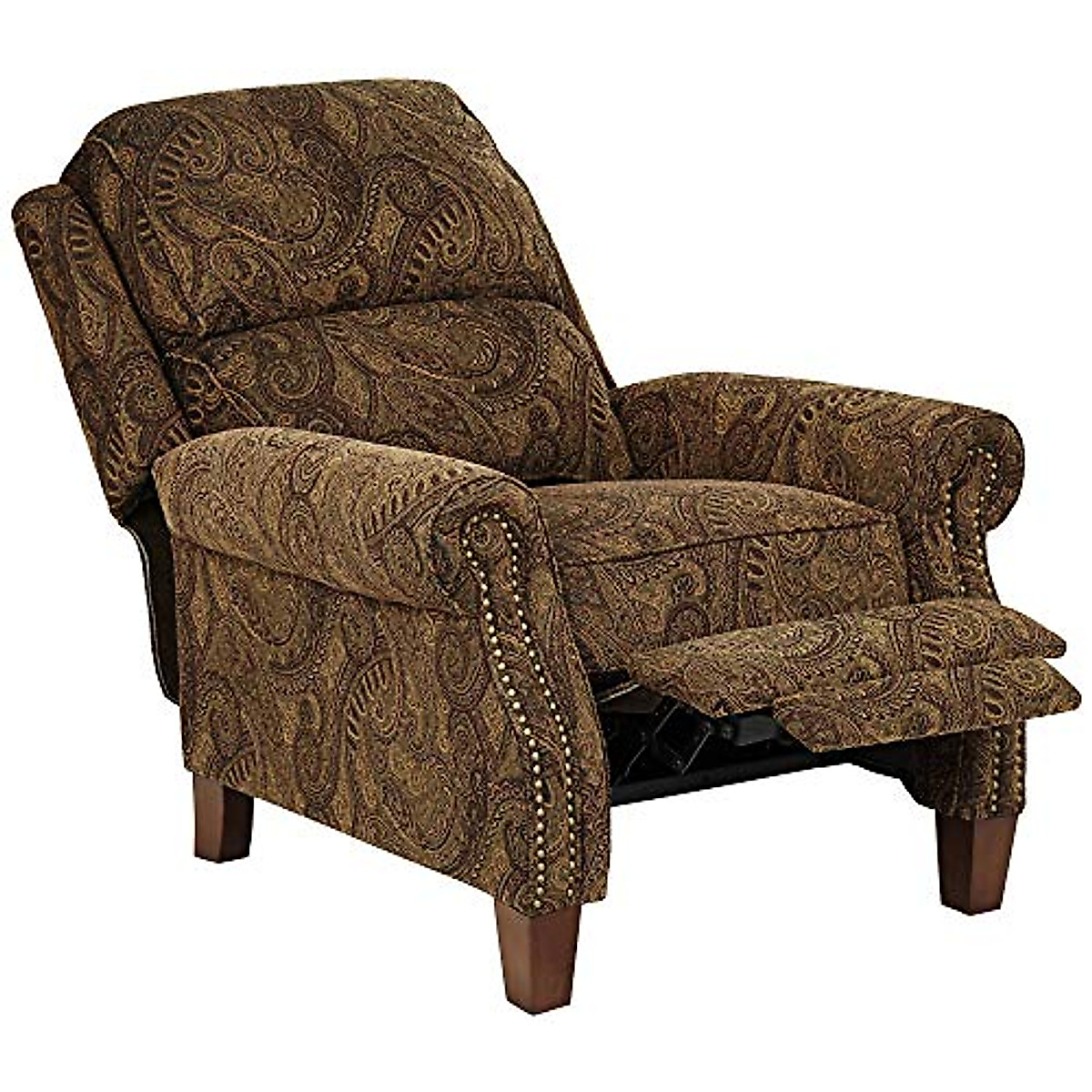 Kensington Hill Beaumont Warm Brown Paisley Patterned Recliner Chair Traditional Armchair Comfortable Push Manual Reclining Footrest Adjustable for Bedroom Living Room Reading Home Relax Office