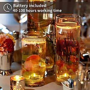 SHYMERY Submersible LED Lights,24 Pack Flameless Underwater Tea Lights,Battery Powered Small Bright Waterproof Tea Lights Candles for Vases, Fountain, Pool,Wedding Centerpieces,Party(Warm White)