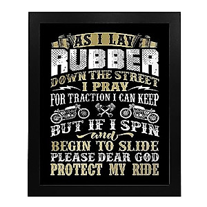 Lay Rubber & Dear God Protect My Ride- Funny Garage Wall Decor Print, For Home Decor, Office Decor, Man Cave Decor, Bar Decor & Garage Decor. Great For Motorcycles & Gearheads.Unframed - 8 x10"