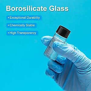 PATIKIL 6pcs 15ml Small Clear Glass Vials with Black Screw Cap, Borosilicate Glass Graduated Sample Bottles for Solid Liquid Powder Storage