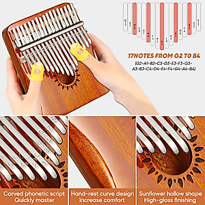 AARVI Kalimba Thumb Piano 17 Keys, Portable Mbira Finger Piano Gifts for Kids and Adults Beginners (yellow)