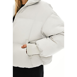 Orolay Women's Winter Oversized Cropped Puffer Jacket Zip Up Short Down Coat Stand Collar Baggy Overcoat Off-white Large