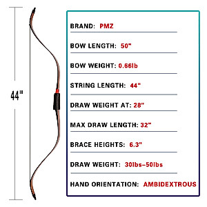 PMZ Archery Recurve Bow, High-Performance Horse Bow Korean Bow for Hunting, Right Left Hand Traditional Bow for Beginner Adults Teenagers, 40lbs