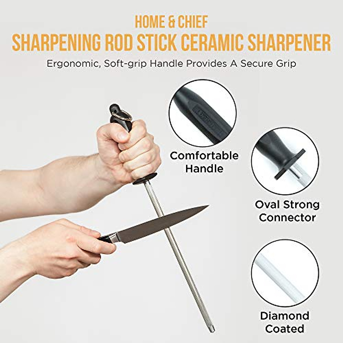 Top Chef’s 10' Knife Rod + Knife Guard Honing Steel Complete Kit | Professional Carbon Steel Honing Rod & Luxury Carry Bag – Universal Honing Rod / Stick for Kitchen, Butcher, Chef Knives and More(10)