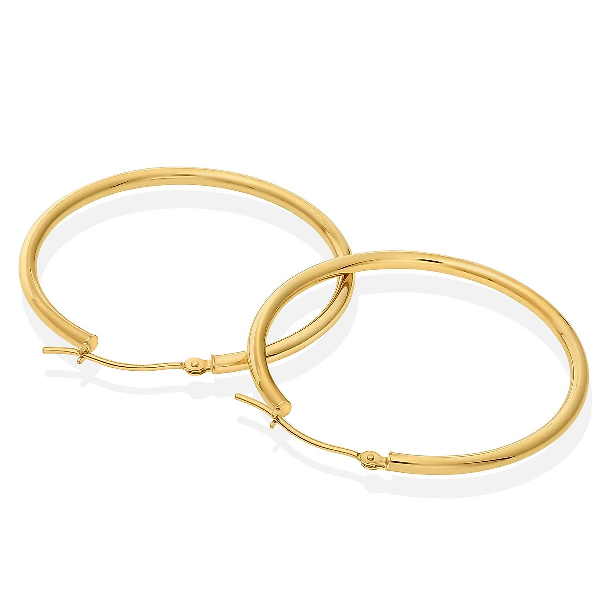 14k Gold Round Polished Hoop Earrings, (50mm) 2" Diameter (Yellow Gold)