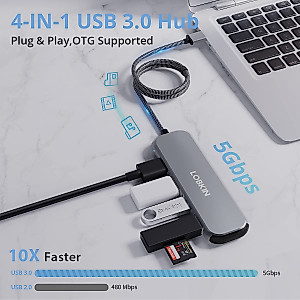 USB 3.0 Hub,LOBKIN 4-Port USB Hub with 2ft Long Cable,Multi USB Port Expander,USB Splitter for Laptop, Compatible with Windows PC, Mac, Printer, Mobile HDD