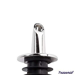 (Pack of 12) Free-Flow Liquor Bottle Pourer, Plastic Bottle Pourer with Chrome Finish, Liquor Pour Spouts by Tezzorio