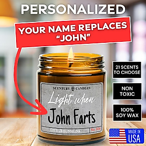 PERSONALIZED Light When Farts Candle, 21 Scents to Choose From, Add Your Name, 9 Ounce Soy Candle, Handmade In The USA