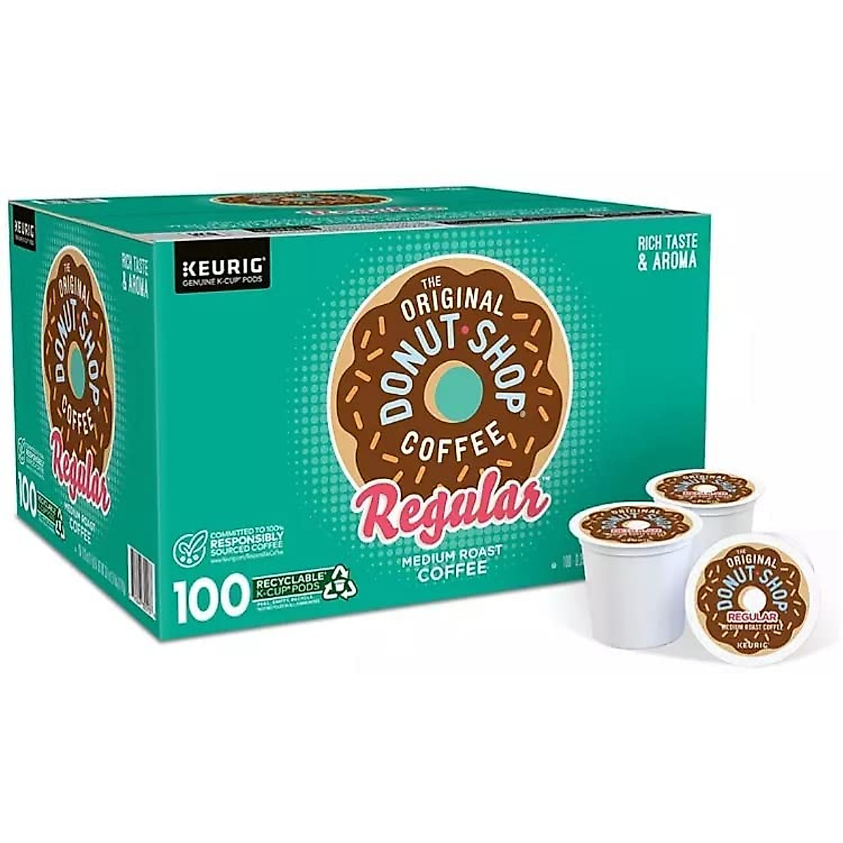 The Original Donut Shop Regular, Single-Serve Keurig K-Cup Pods, Medium Roast Coffee Pods, 100 Count (Box of 1)
