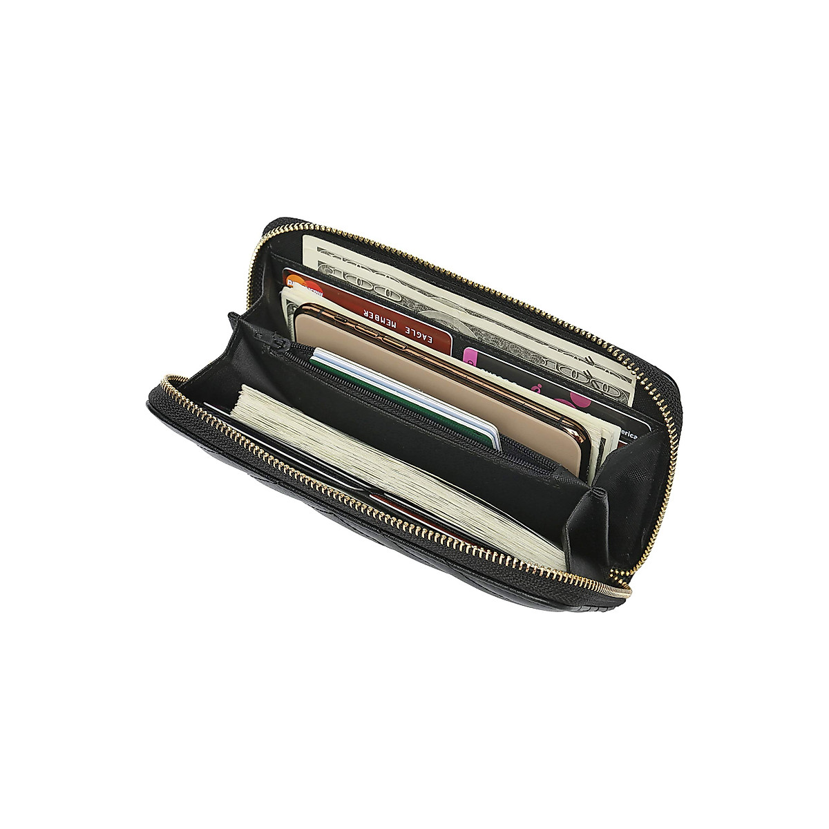 Daisy Rose Women’s Zip-Around Wallet & Phone Clutch with RFID Blocking, PU Vegan Leather (Black)