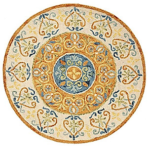 Safavieh Novelty Collection 3' x 3' Round Rust/Ivory NOV601P Handmade Boho Premium Wool Entryway Foyer Living Room Bedroom Kitchen Area Rug