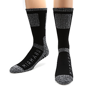 MIRMARU M201-Men's 5 Pairs Multi Performance Outdoor Sports Hiking Trekking Crew Socks (2Black, 2Char, 1Olive)