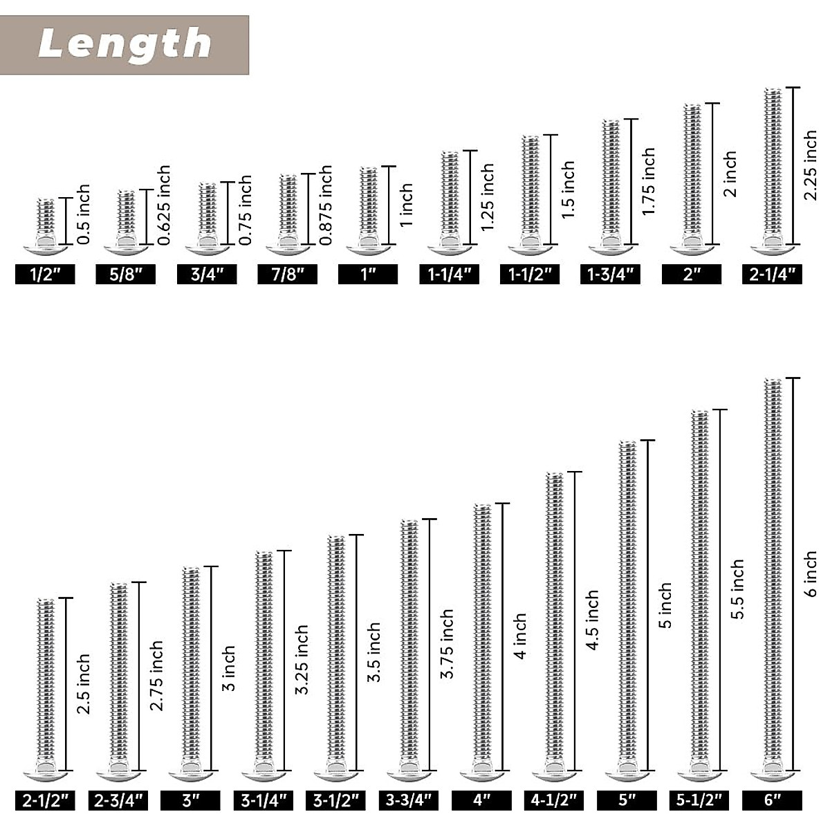 Glvaner (8 Sets) 5/16-18 x 2-1/2" Stainless Steel Carriage Bolts Screws Round Head Square Neck and Hex Nuts & Flat Washers 304 Stainless Steel 18-8 Full Thread Coverage
