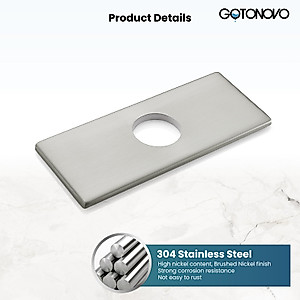 gotonovo 6 inch Rectangle Deck Mount Faucet Plate,Faucet Hole Cover Escutcheon Plate for Kitchen or Bathroom Sink 1 Hole or 3 Hole 4 Inch Centerset Brushed Nickel
