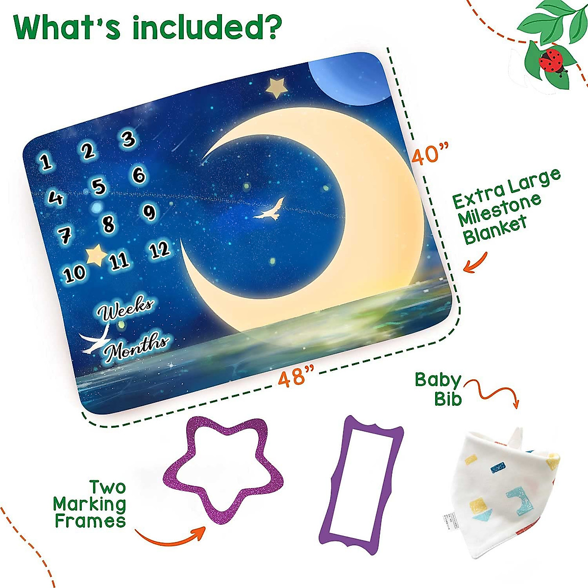 KIKIDOR Dreamy Moon Theme Baby Monthly Milestone Blanket Fantasy Crescent Moon Starry Sky New Baby Photo Backdrop New Baby Gifts for Baby Shower Newborn Growth Chart Flag Blanket 48x40inch BTZYKI98