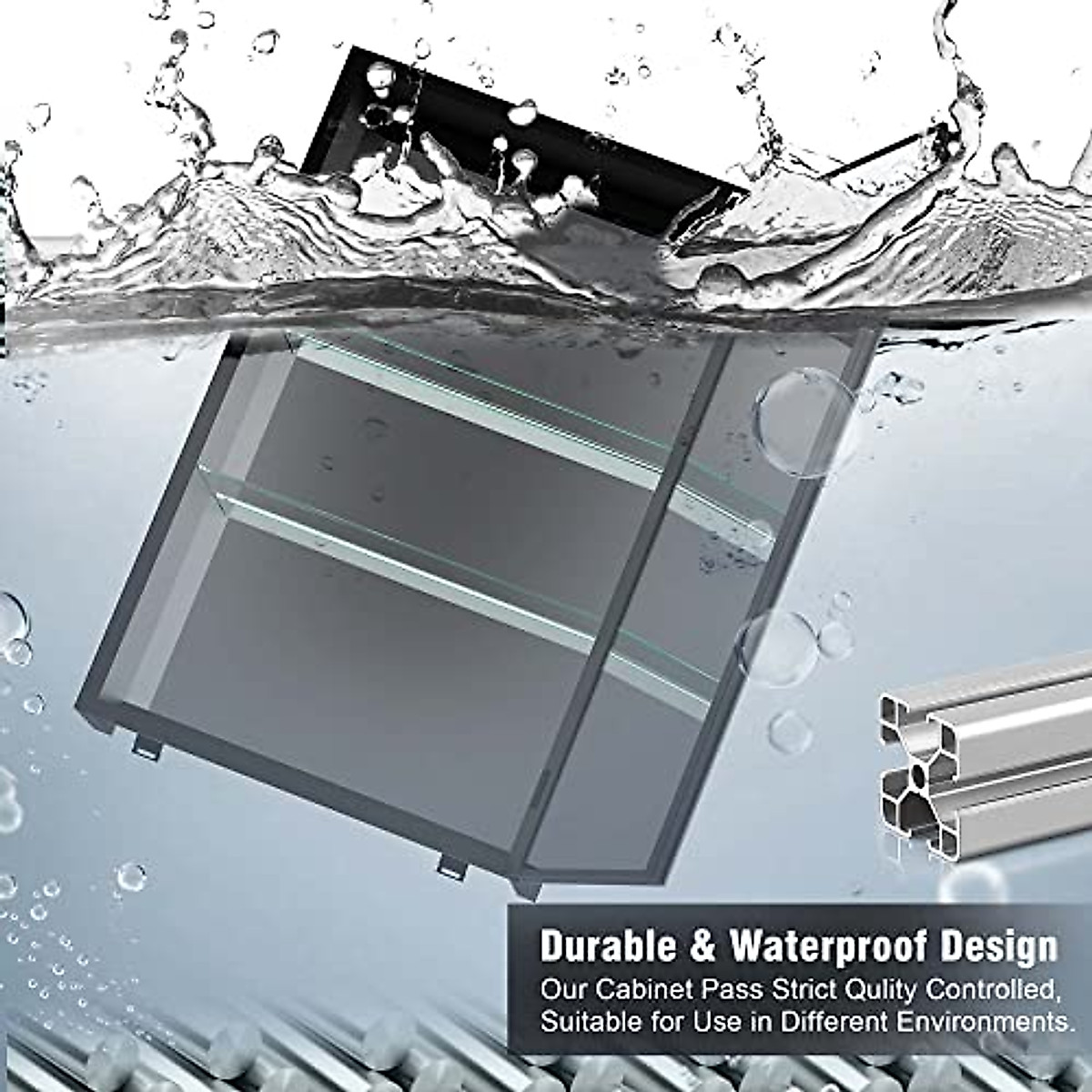 OgonbrickMedicine Cabinets 60 X 30 LED Lighted Bathroom Medicine Cabinet Four Doors Surface Wall Mounted with Anti-fogger 3 Color Lights Dimmable Brightness Big Modern Medicine Cabinet Black