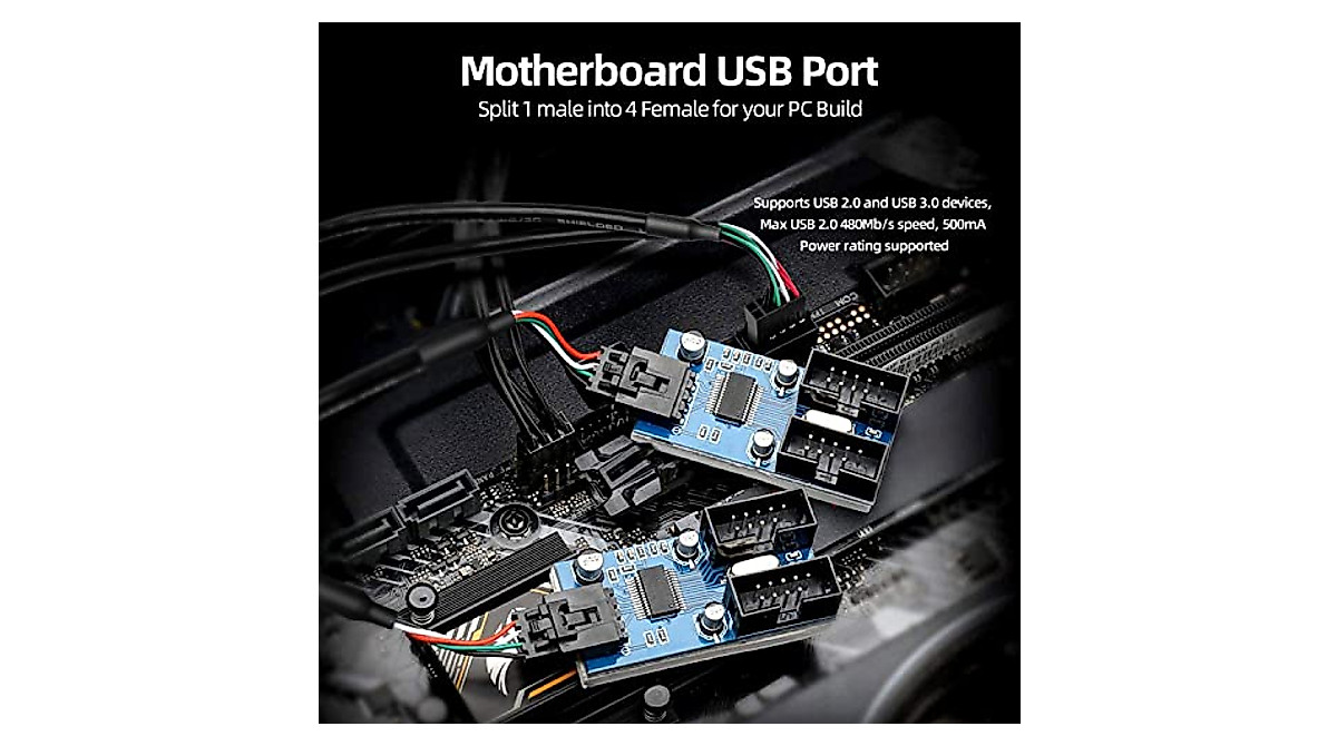 9Pin USB Header Splitter 1 to 4 Ports for PC Building