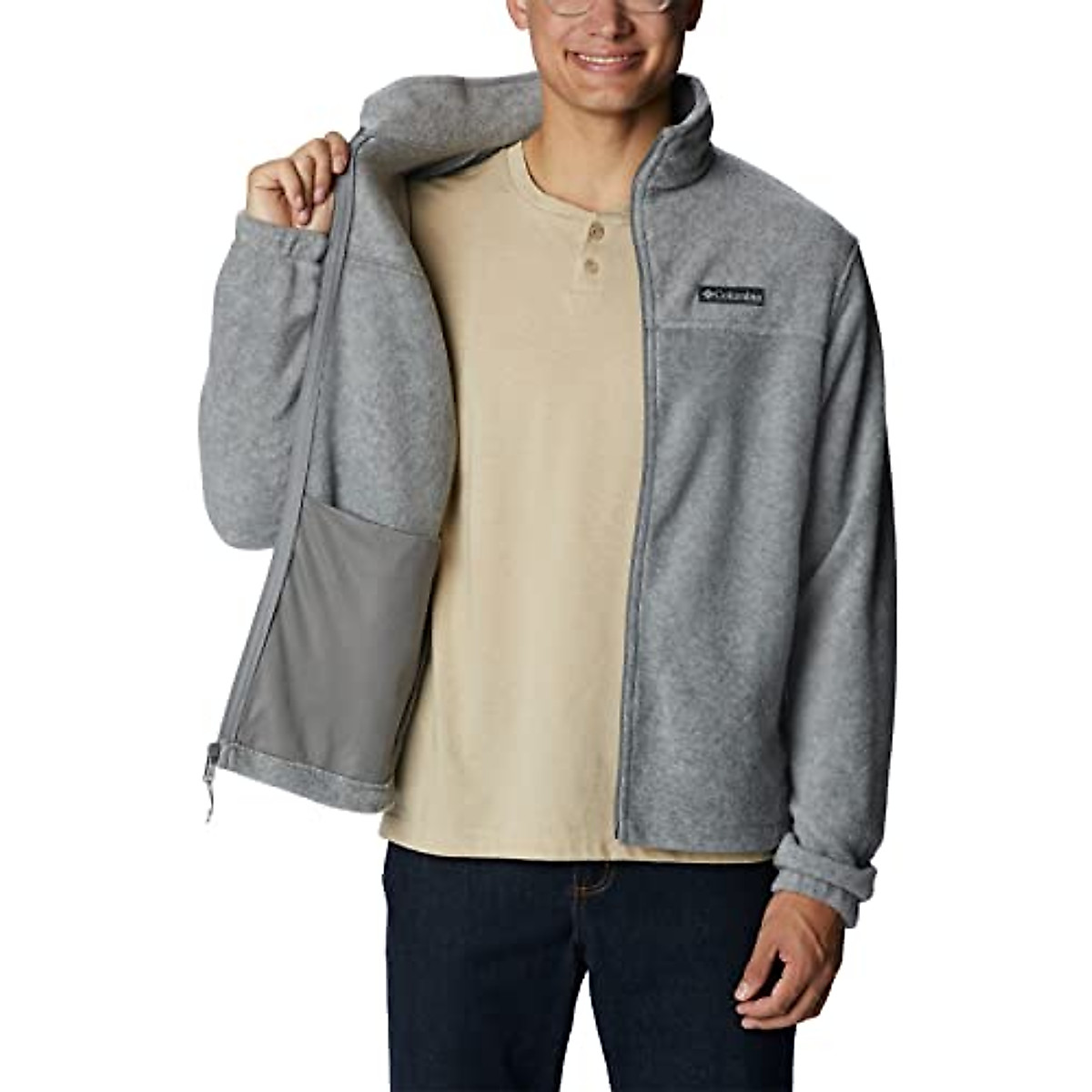 Columbia Apparel Steens Mountain 2.0 Full Zip Fleece Jacket, Light Grey Heather, Large