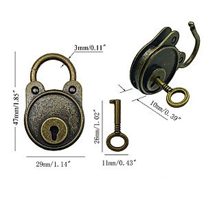 Hyamass 3pcs Vintage Antique Style Mini Archaize Padlocks Key Lock with Keys (Bronze)