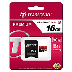 Transcend 16GB MicroSDHC Class10 UHS-1 Memory Card with Adapter 60 MB/s (TS16GUSDU1)