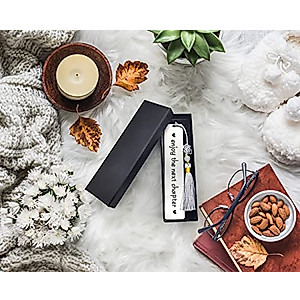 Ptzizi Enjoy The Next Chapter Inspirational Metal Engraved Bookmark Clip with Tassel for Friends Teachers Students Book Lovers Retirement Teacher's Day Graduation Christmas Anniversary Birthday Gifts