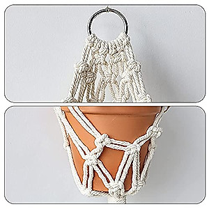 Boho Macrame Plant Hangers - Handmade Hemp Rope Hanging Baskets for Indoor Plants with Ceiling Hooks, Bohemian Home Decor Outdoor Wall Art