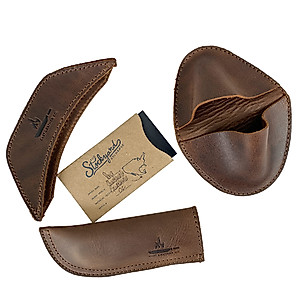 Cast Leather Co. - Rustic Hot Handle Holders (Set of 3) Panhandle, Side Kick & Grip Mitt Handmade from Full Grain Leahter, Assist Grip for Cast Iron Skillets & Pans - Bourbon Brown