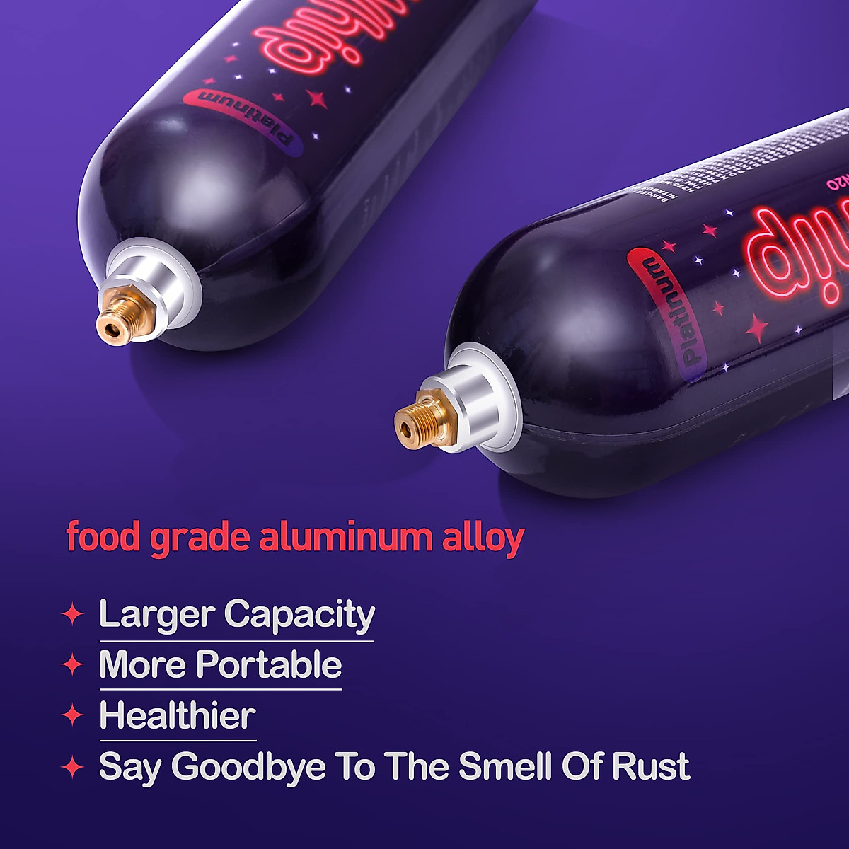 GreatWhip 640g Whipped Cream Chargers Cylinders Aluminum Construction Lightest Whip Cream Tank Cartridge (12 Cylinders）