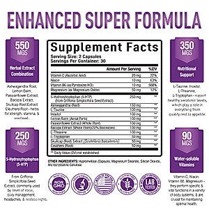 Purely Optimal Premium 5-HTP Plus Supplement 250mg Maximum Strength - Enhanced with Vitamin B6, Gluten Free, Non-GMO, 60 Veggie Caps