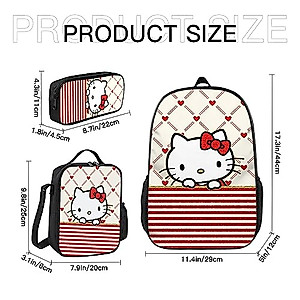 JVUQHLA 3Pcs Backpack Set 17inch Backpack With Lunch Box Pencil Case for Girl Women Back to School Supplies Gift (Cute Cartoon Cat)