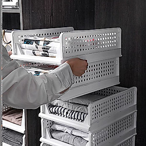 Folding and Stackable Storage Shelf | Foldable Drawer Organizer | Closet Wardrobe Organizer, Set of 4, White